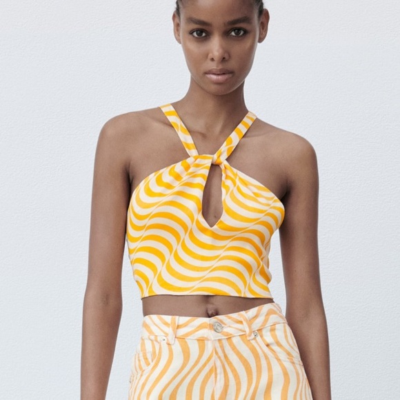 Zara | Tops | Zara Print Crop Top White Orange | Poshmark